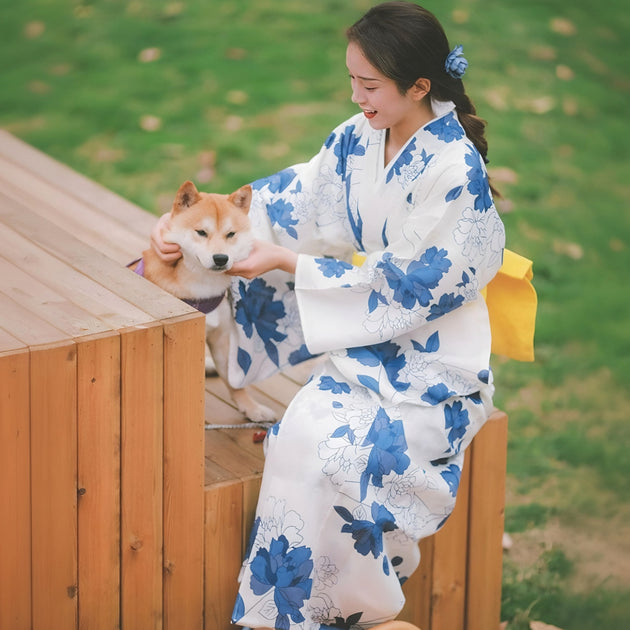 Women Festival Wear Yukata [Blue Peony] | Japanese Kimono Shop