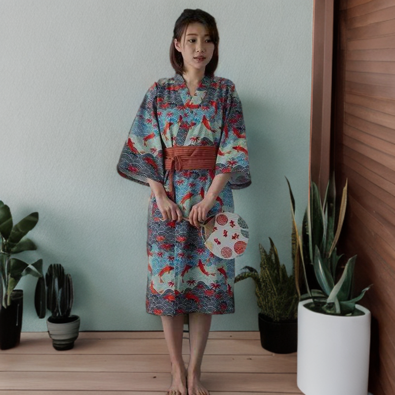 Yukata - Carp Ocean Wave Pattern Yukata - Foxtume.com