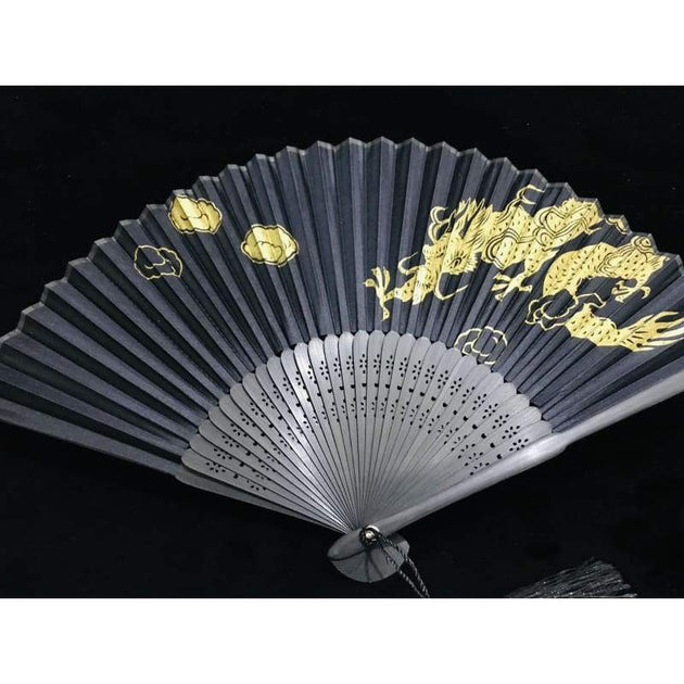 Hand fan japanese folding fan - golden dragon foxtume