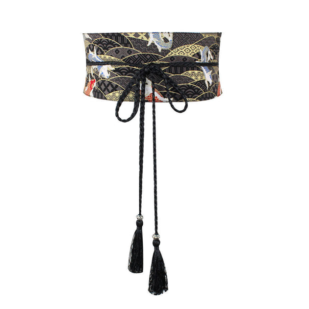 Black Obi Sash for Women | Kimono Belt | Foxtume - Japanese Costume Shop
