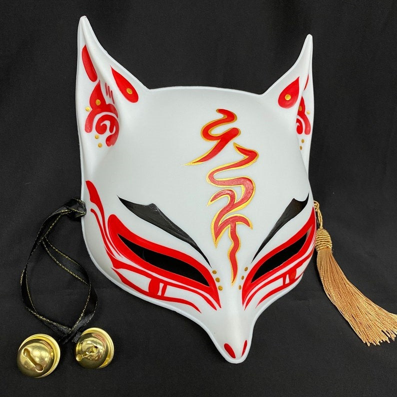 Masc Dubh Kitsune Fox Mask Costume Japanese Kabuki Kitsune Masks For