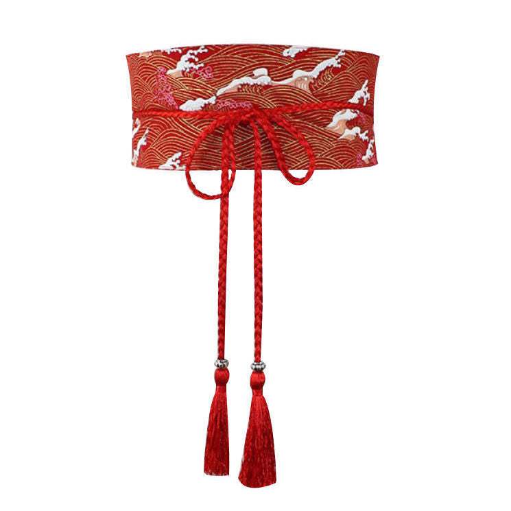 Red Great Wave Obi Sash for Women | Foxtume - Japanese Costume Shop